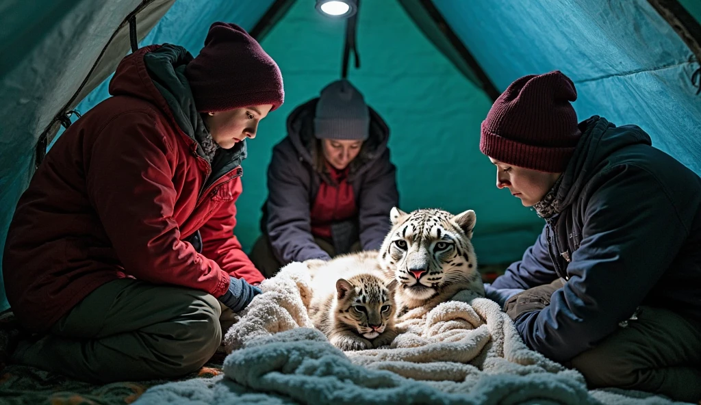 Inside a makeshift wildlife rescue tent, the mother snow leopard is ...