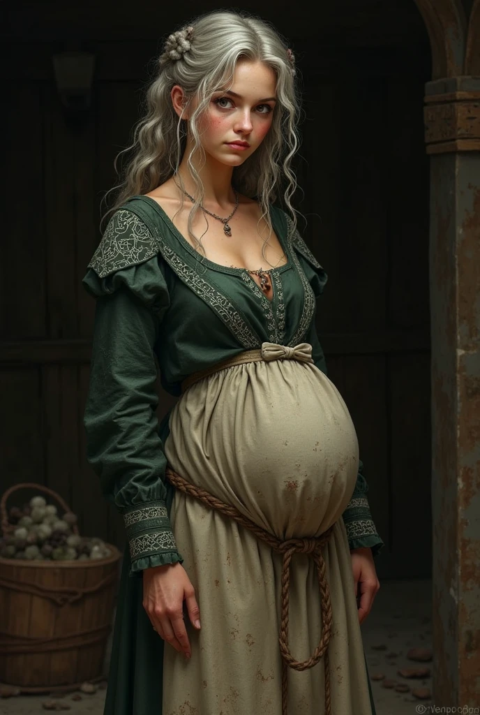 Art RPG. A young woman of medieval appearance, dressed in a simple and ...