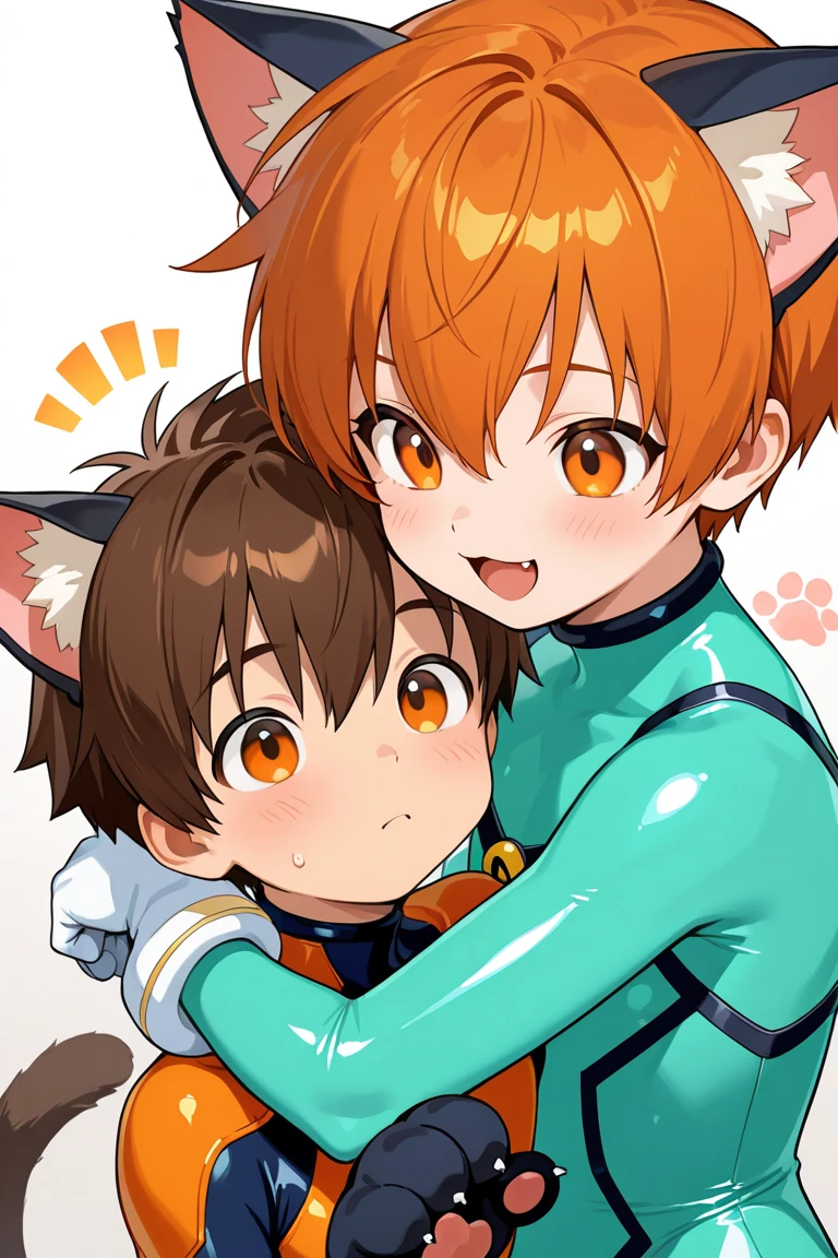 A boy，cute， orange short hair ， orange eyes ，Cat ears，Cat' - SeaArt AI