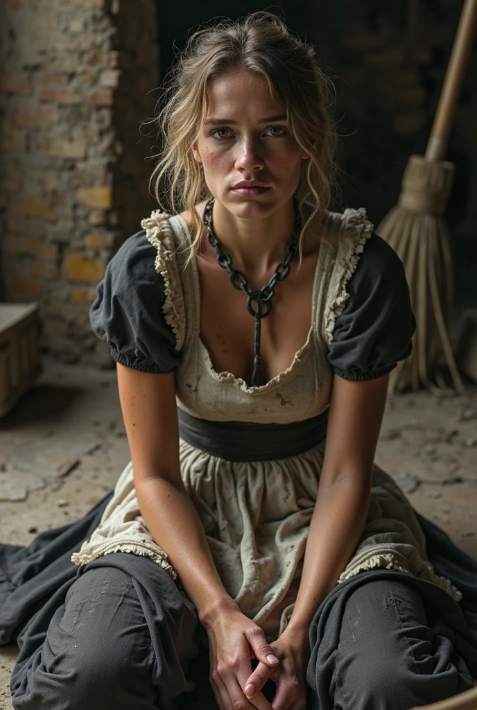 Lilly james , messy hair, slaves,sweaty body, maid costume,medieval era ...