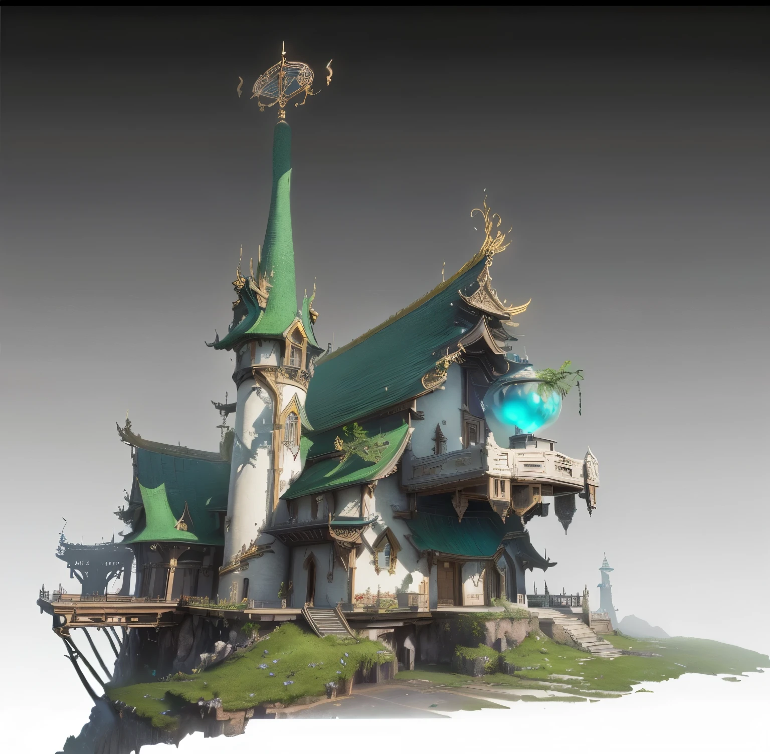 There is a very large building with a green roof and a tower - SeaArt AI