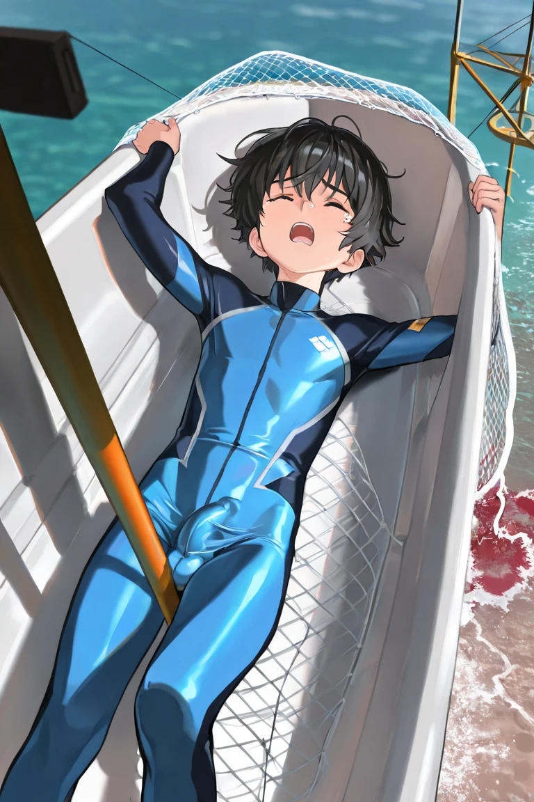 Age boy, , (), Immovable body, stuck and lying huddled inside a fishing ...