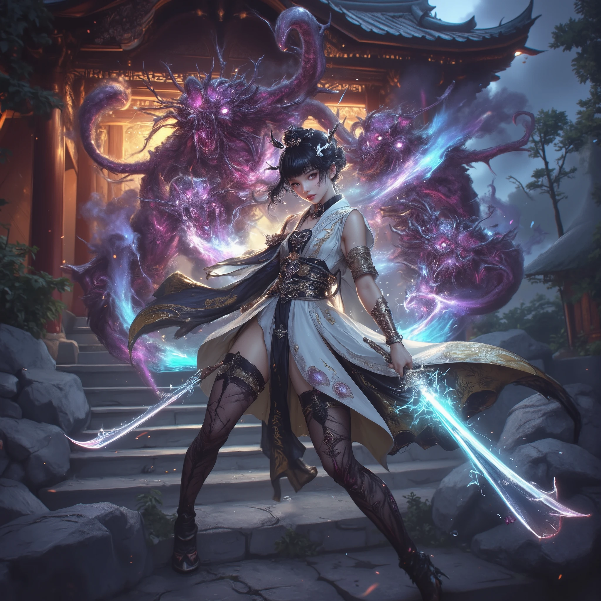 Anime - style woman with a sword and a dragon in her hand - SeaArt AI