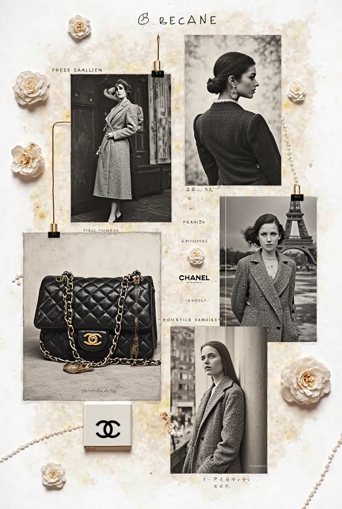 Here's a prompt for an image of a Chanel mood board: A stylish mood ...