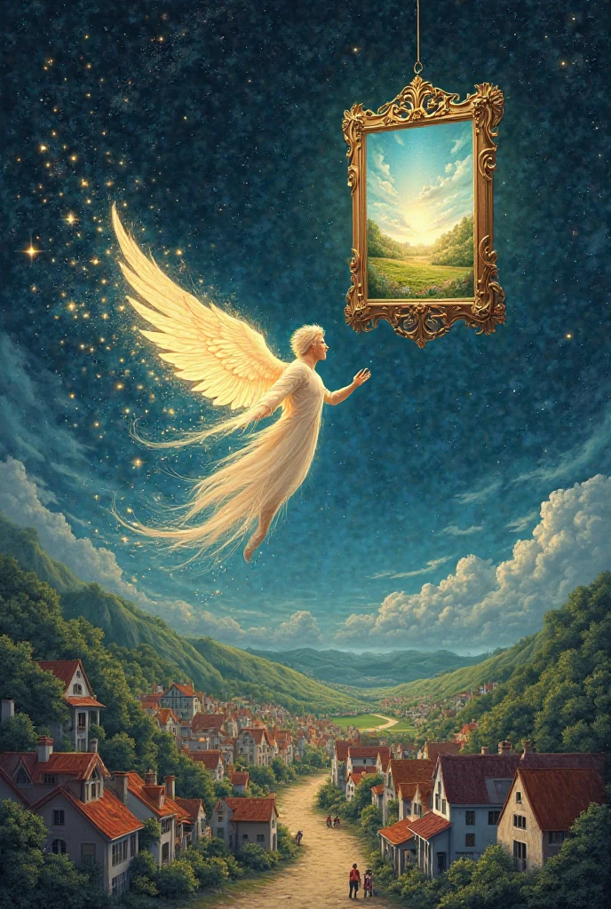 A picture above a small town with colorful roofs is flying in the ...