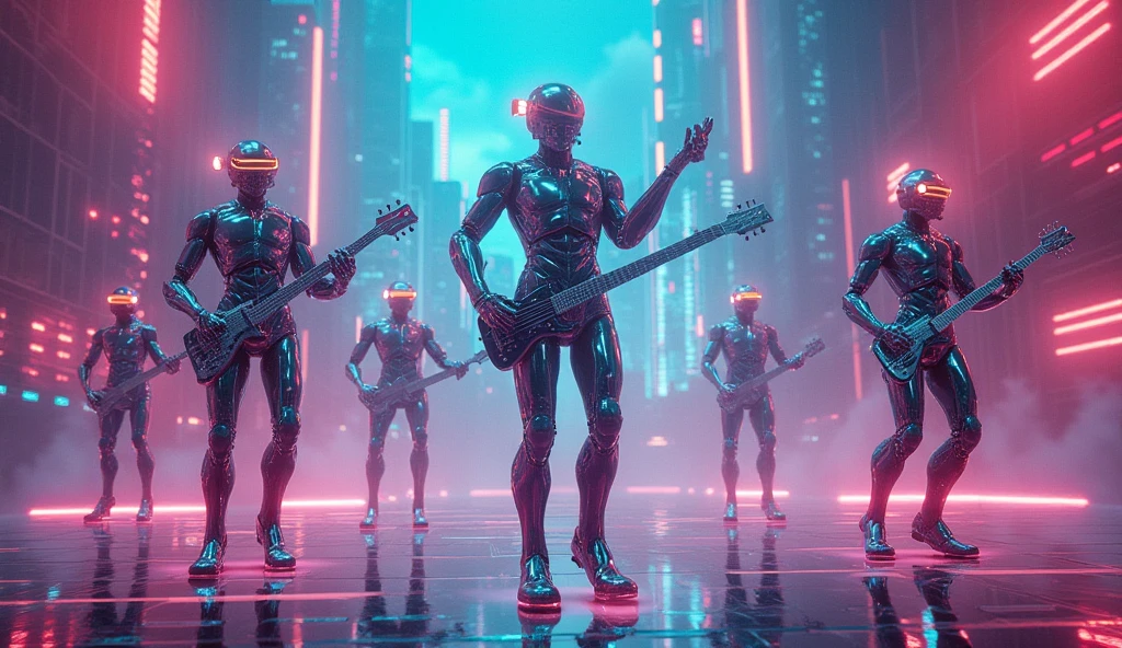 Robot band playing music of the future - SeaArt AI