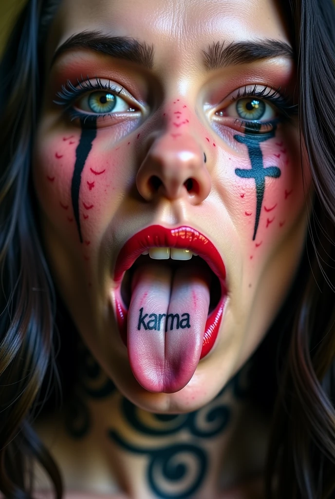 Someone has a tattoo on their tongue that says karma, a tattoo by ...