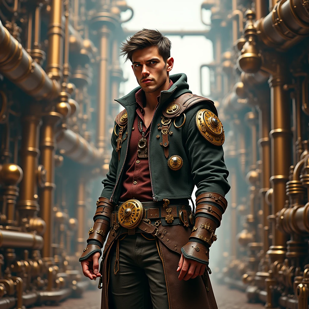 Young man, engineer, fantasy style, medieval, steampunk - SeaArt AI