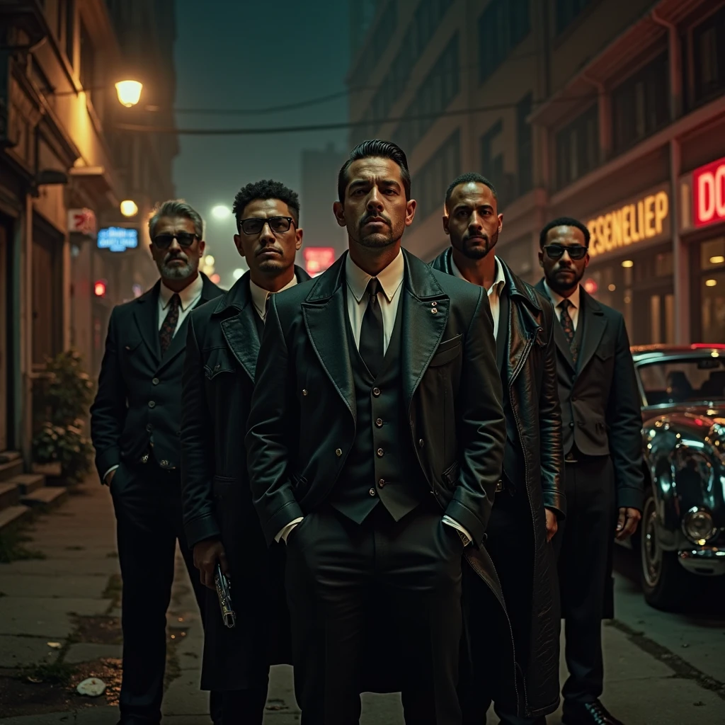 "A highly realistic photograph of a Mafia gang standing together in a ...