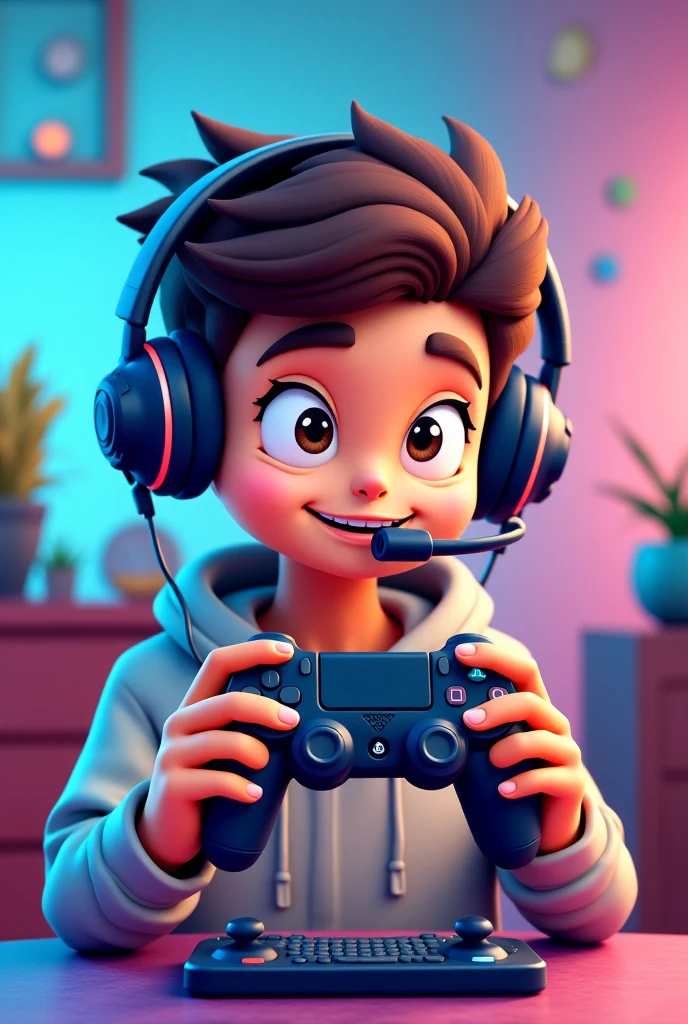 A cartoon picture of the wearing a headset and holding a PlayStation ...