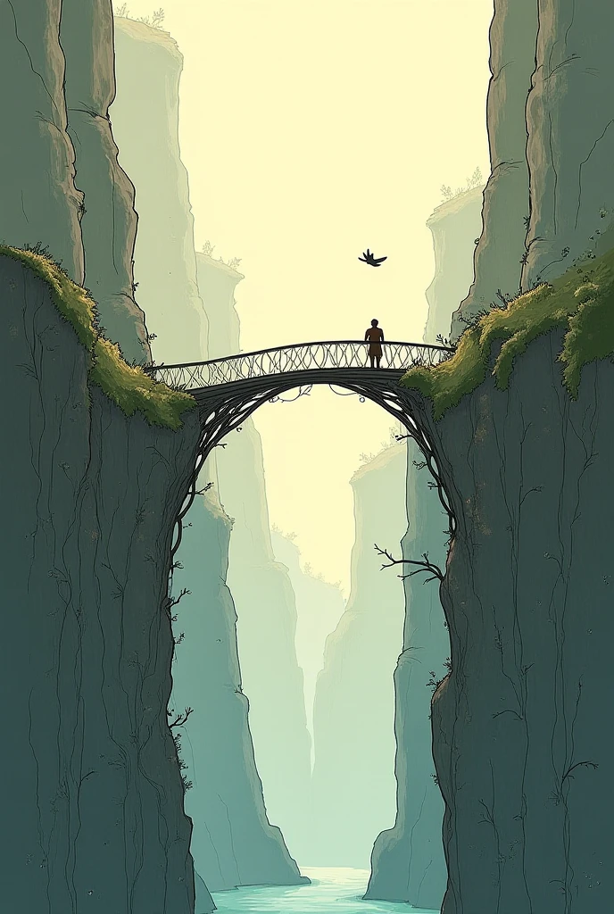 Naiff-style drawing of a bridge over an abyss - SeaArt AI