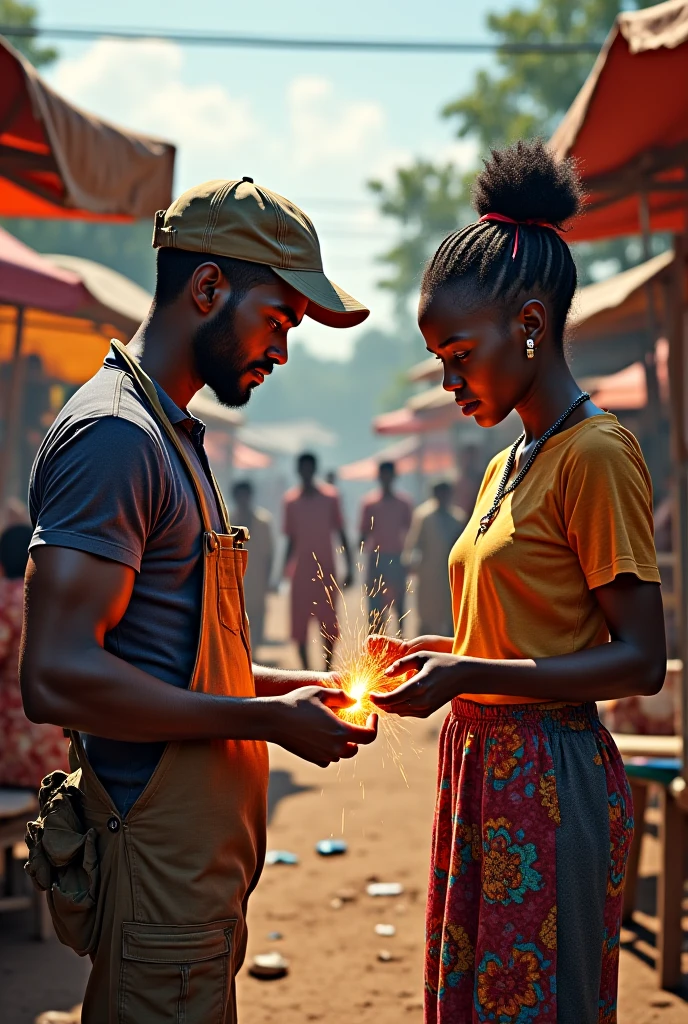 African business man and business woman in a informal market ...