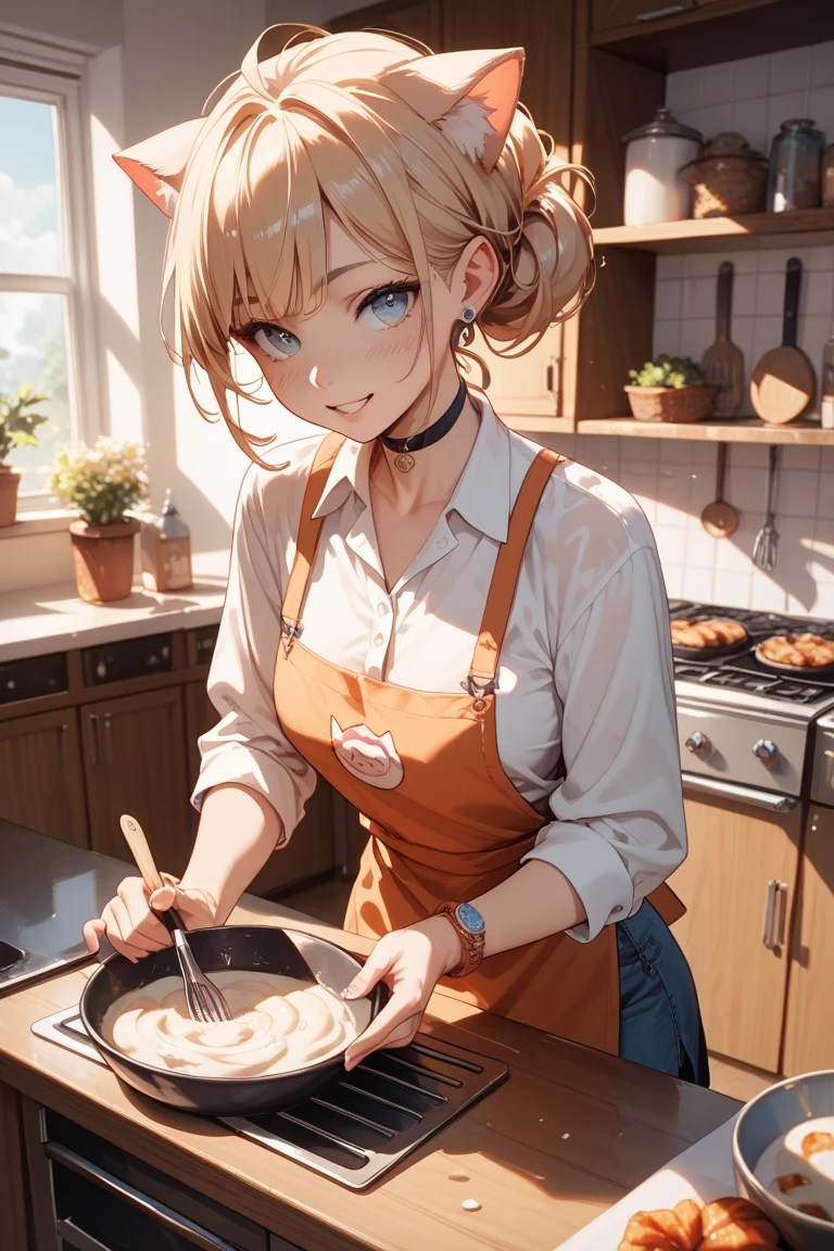 Make me an illustration of a picture of a cat cooking - SeaArt AI