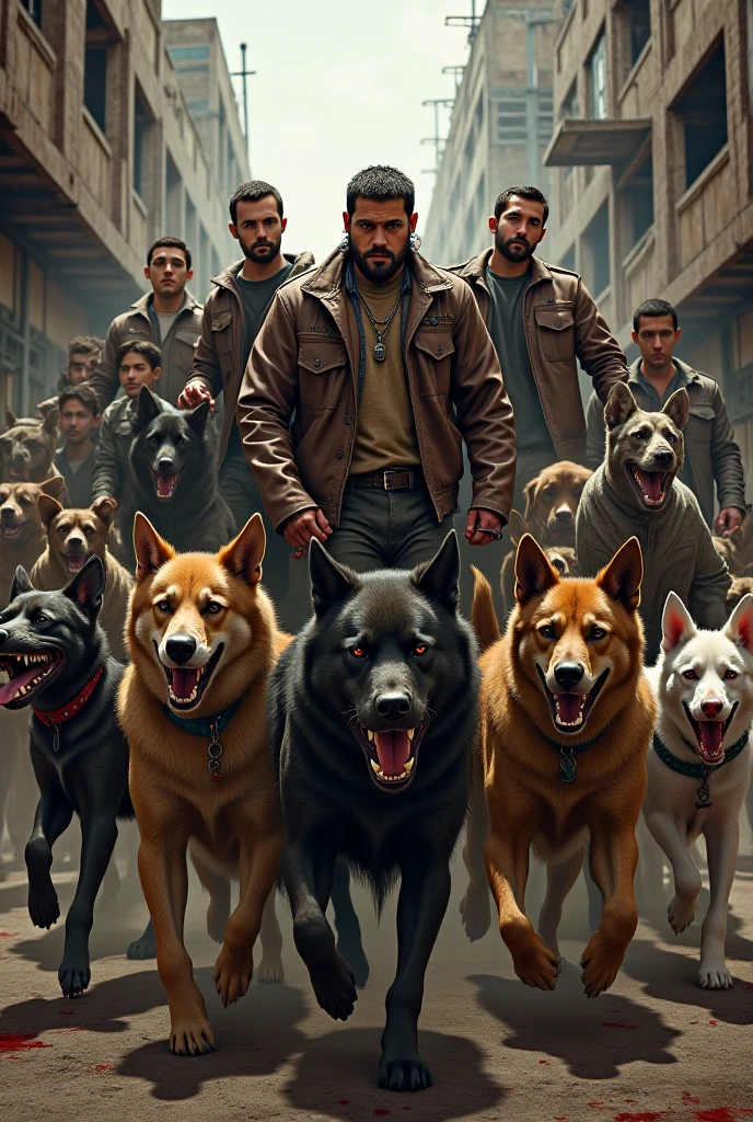 Gang with a thousand dogs - SeaArt AI