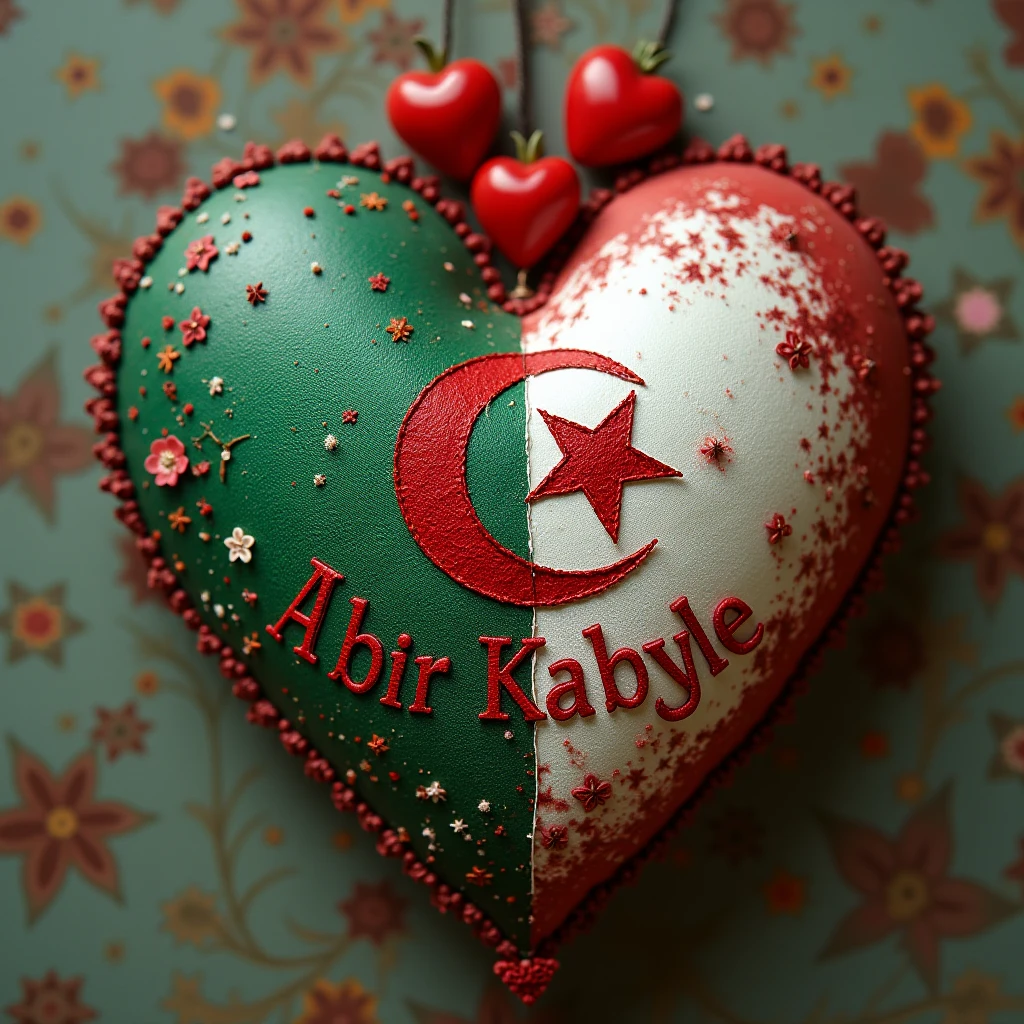 Decorative heart with the words "Abir Kabyle" written on it in nature ...