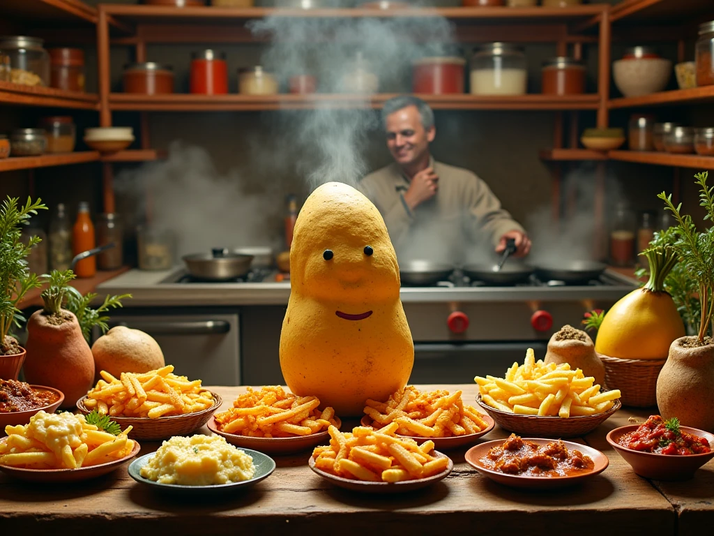 Inside a small rustic kitchen within the market, the potato proudly ...