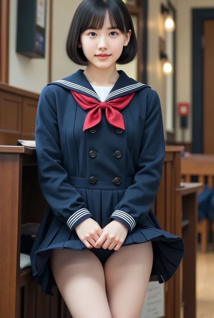 navy blue sailor suit red scarf with black nose 20 years old white s - SeaArt AI