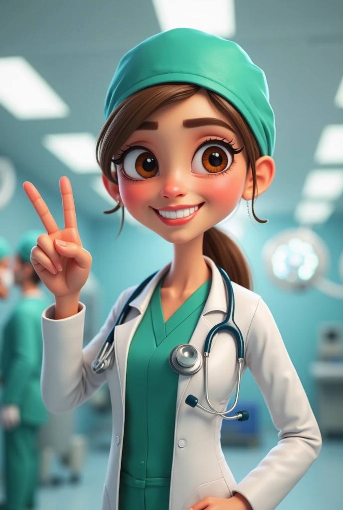 "An animated doctor with a stylized 3D animation look, wearing a white ...