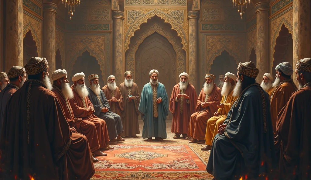 12 imams of Muslim Shia's in a hall talking and conducting an idea from ...