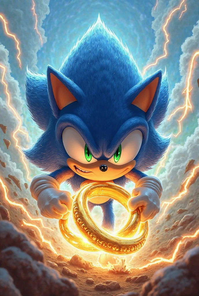 Very strong Sonic eating a golden ring - SeaArt AI