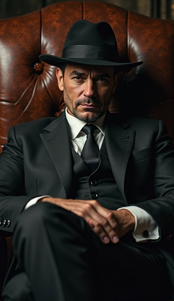 Generate a high-quality photo of a respectable man, a mafia boss ...