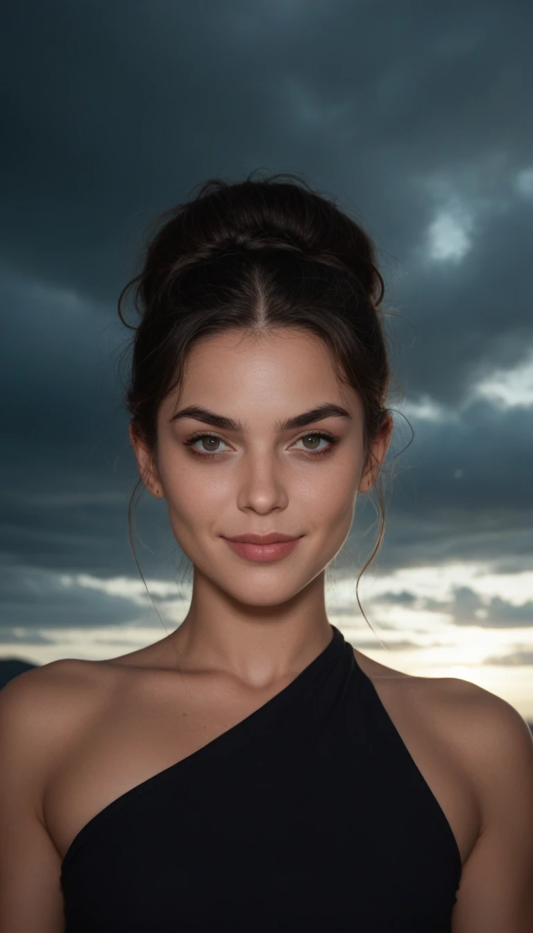 A woman gazes directly at us with a sly and angry expression - SeaArt AI