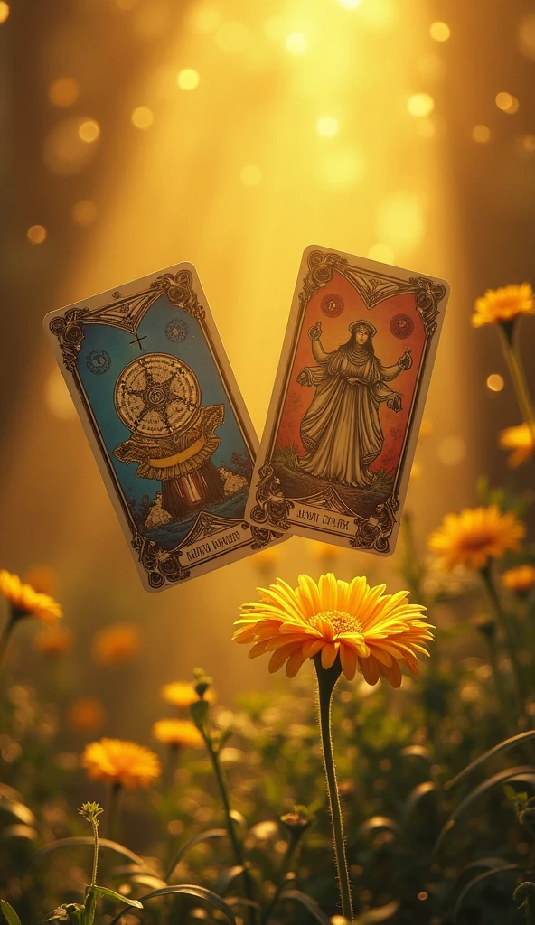Of the 3 pictures that float in the air、tarot cards arranged side by ...