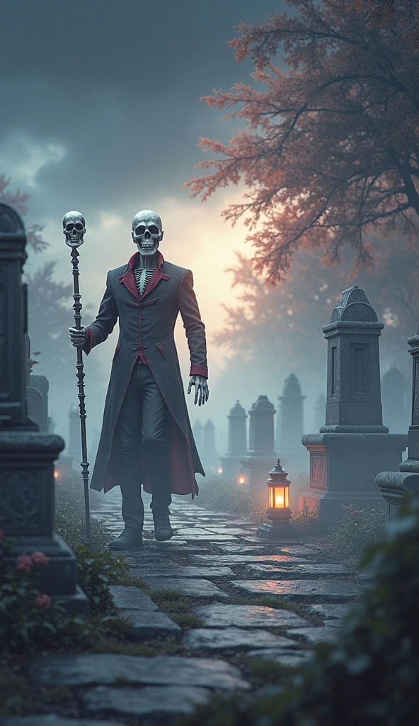 A hyperrealistic 4K photograph of Exu Caveira walking through an ...