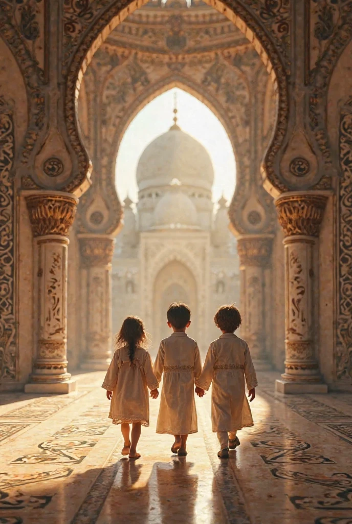Small three walking in the house of Allah - SeaArt AI