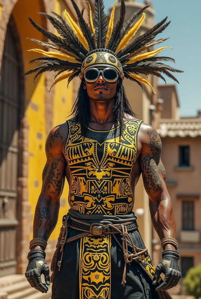 Biker based on Aztec culture/Mexica with yellow colors, black and white ...