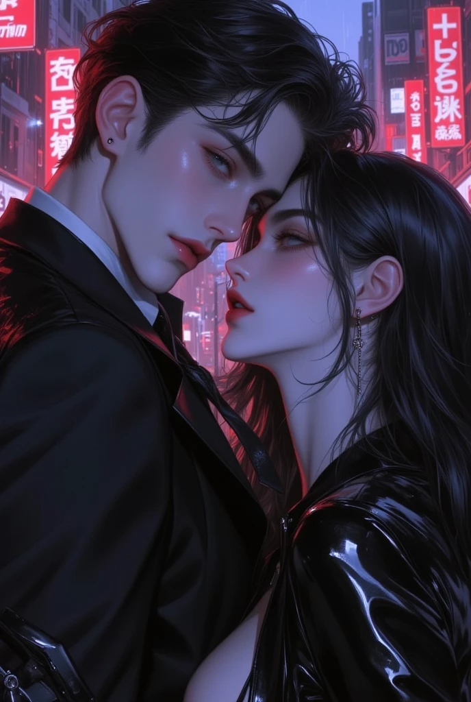 "A semi-realistic manhwa-style illustration of a mysterious and intense couple - SeaArt AI