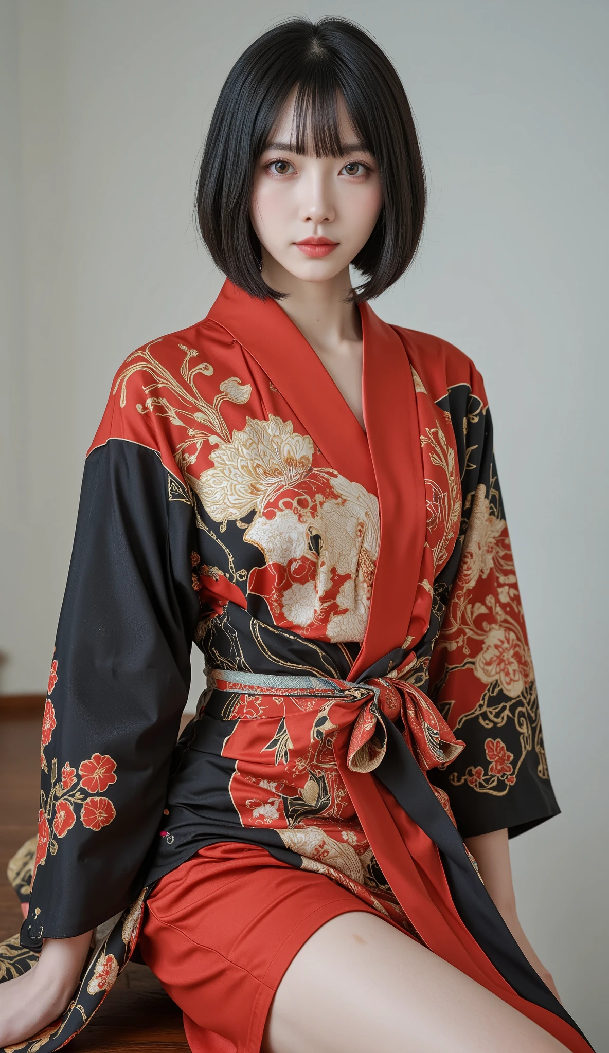 Arafed asian woman in a kimono sitting on a table - SeaArt AI