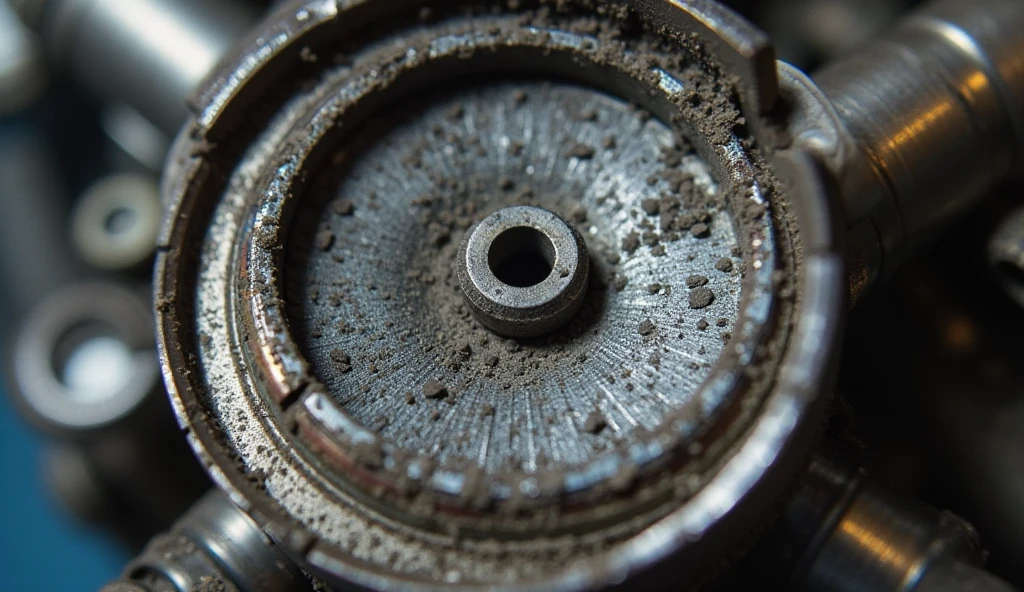 A magnified view of wear patterns on a used cam follower, demonstrating ...