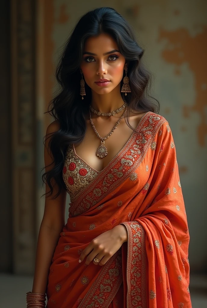 Indian lady in saree with big clevage - SeaArt AI