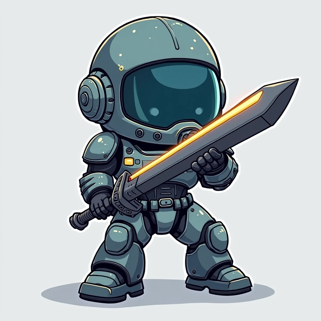 Full-body, Chibi-Cartoon style illustration of a Space Marine soldier ...