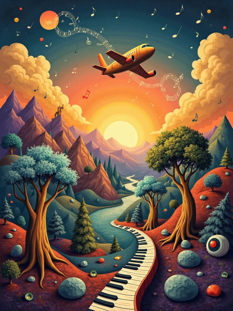 Picasso-like illustration of a vibrant and surreal landscape where ...