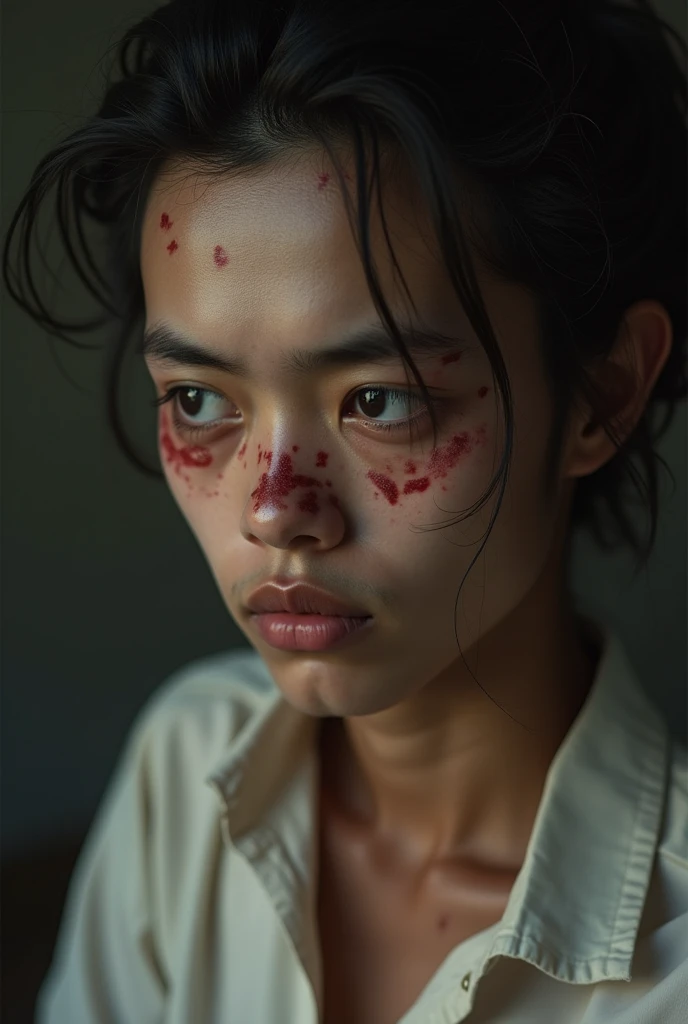 "An ultra realistic portrait of a with skin scarred and blemished ...