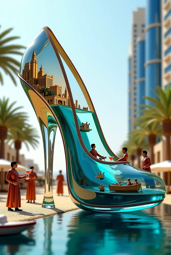 A large amazing luxury crystal shoe is transformed into a miniature ...