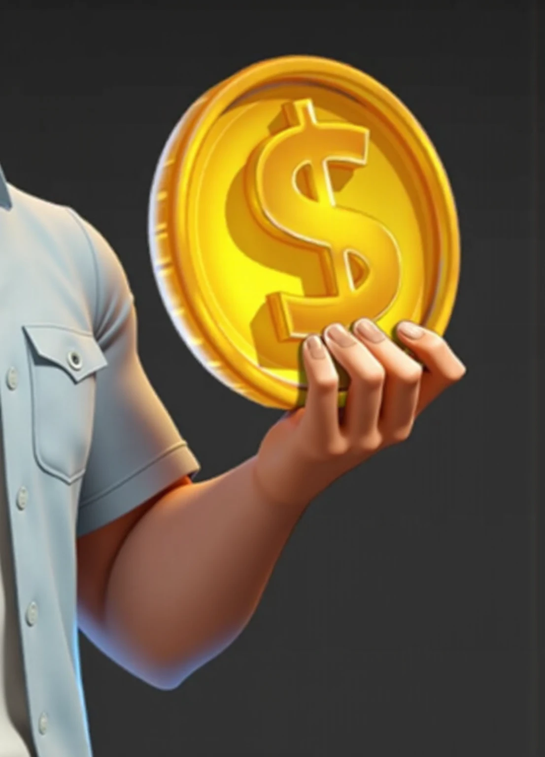 Hand holding a big golden coin, pixar style, pixar render, toon 2d ...