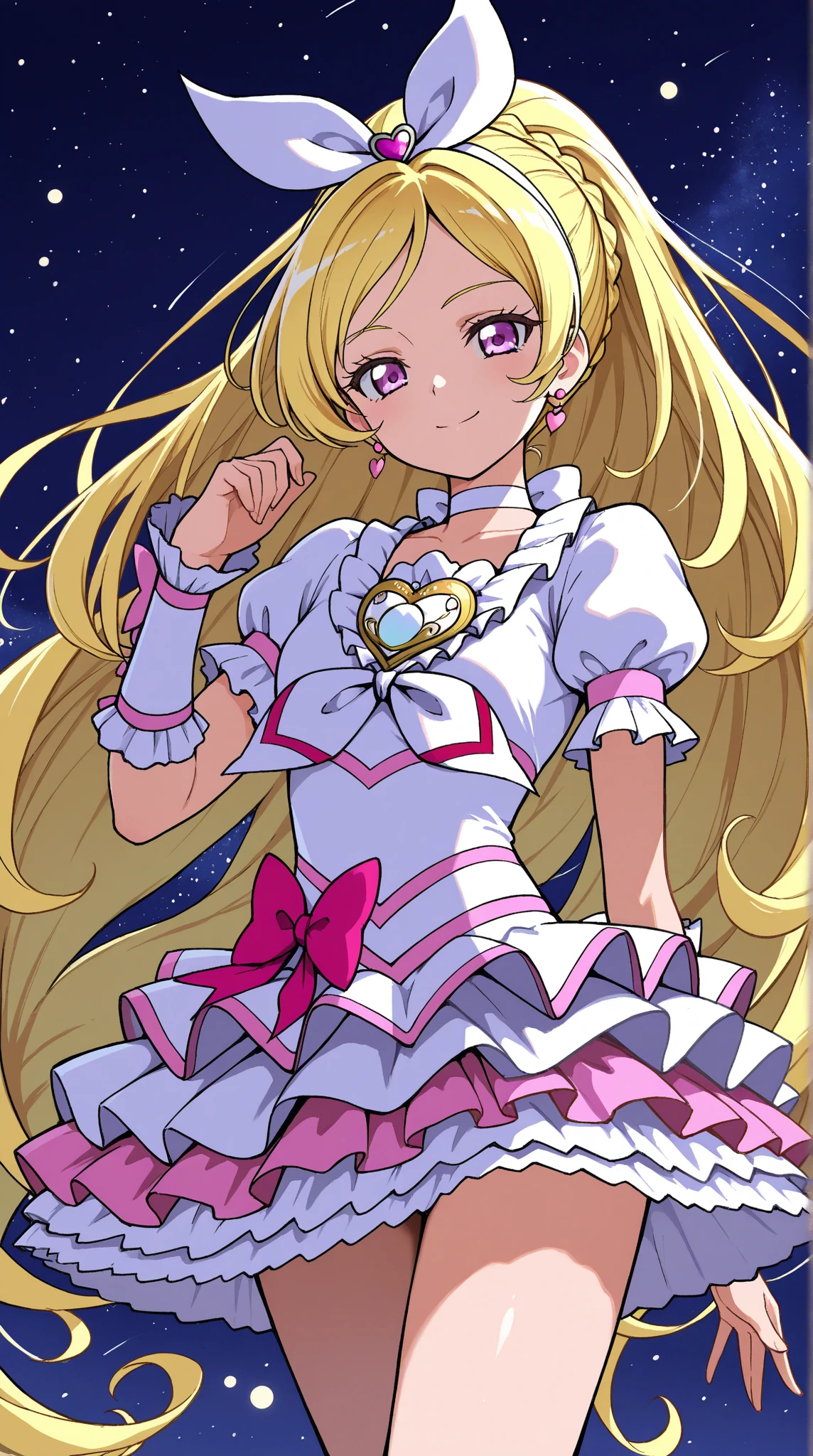 Cure Rhythm,smile、gold hair white ribbon:1.2, headband,long hair ...