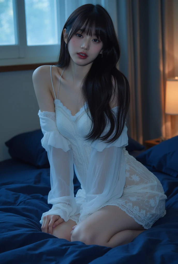 I looked up, beautiful Korean woman , black hair elegant ,ideal body - SeaArt AI