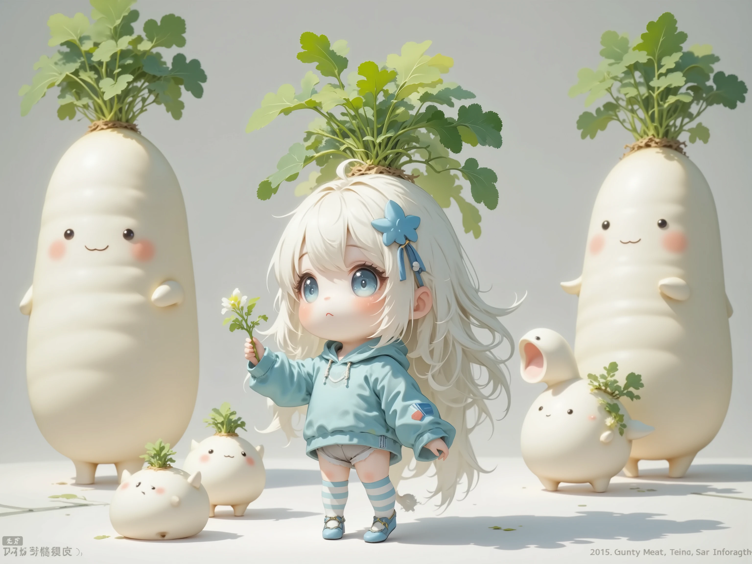 Chibi characters\(girls,french braid hair,light blue hair, long hair ...