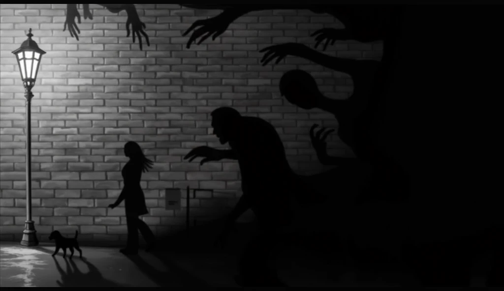 Shadows of people walking a dog in a dark alley, scary Shadow people ...