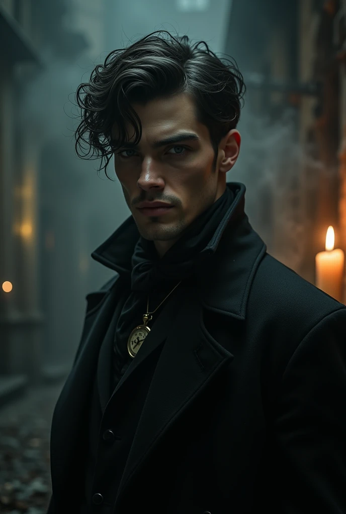 Create a mysterious and dark male character designed to narrate horror ...