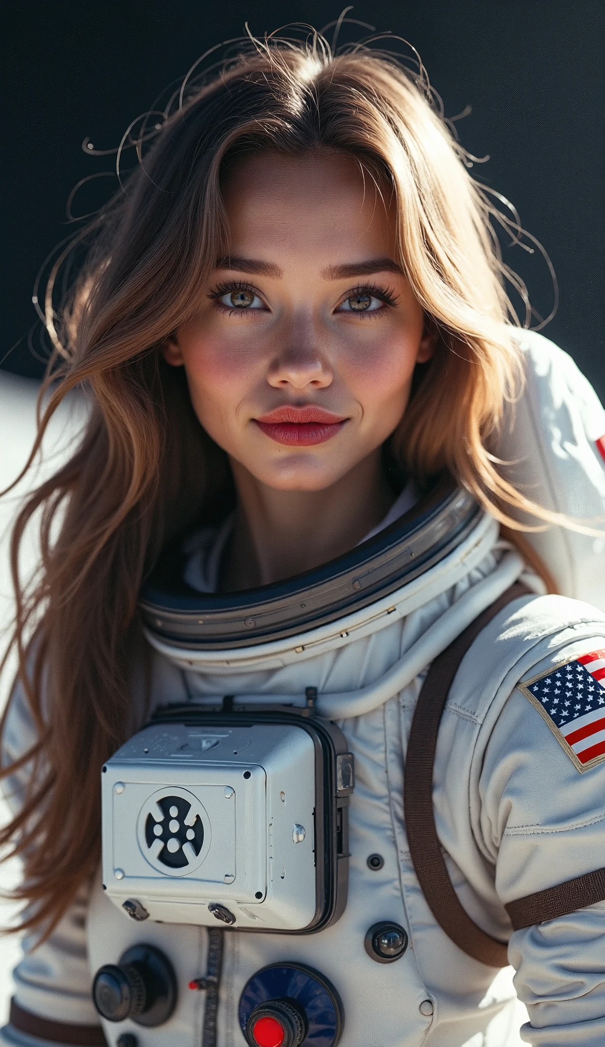 Arafed woman in a white space suit with a camera - SeaArt AI