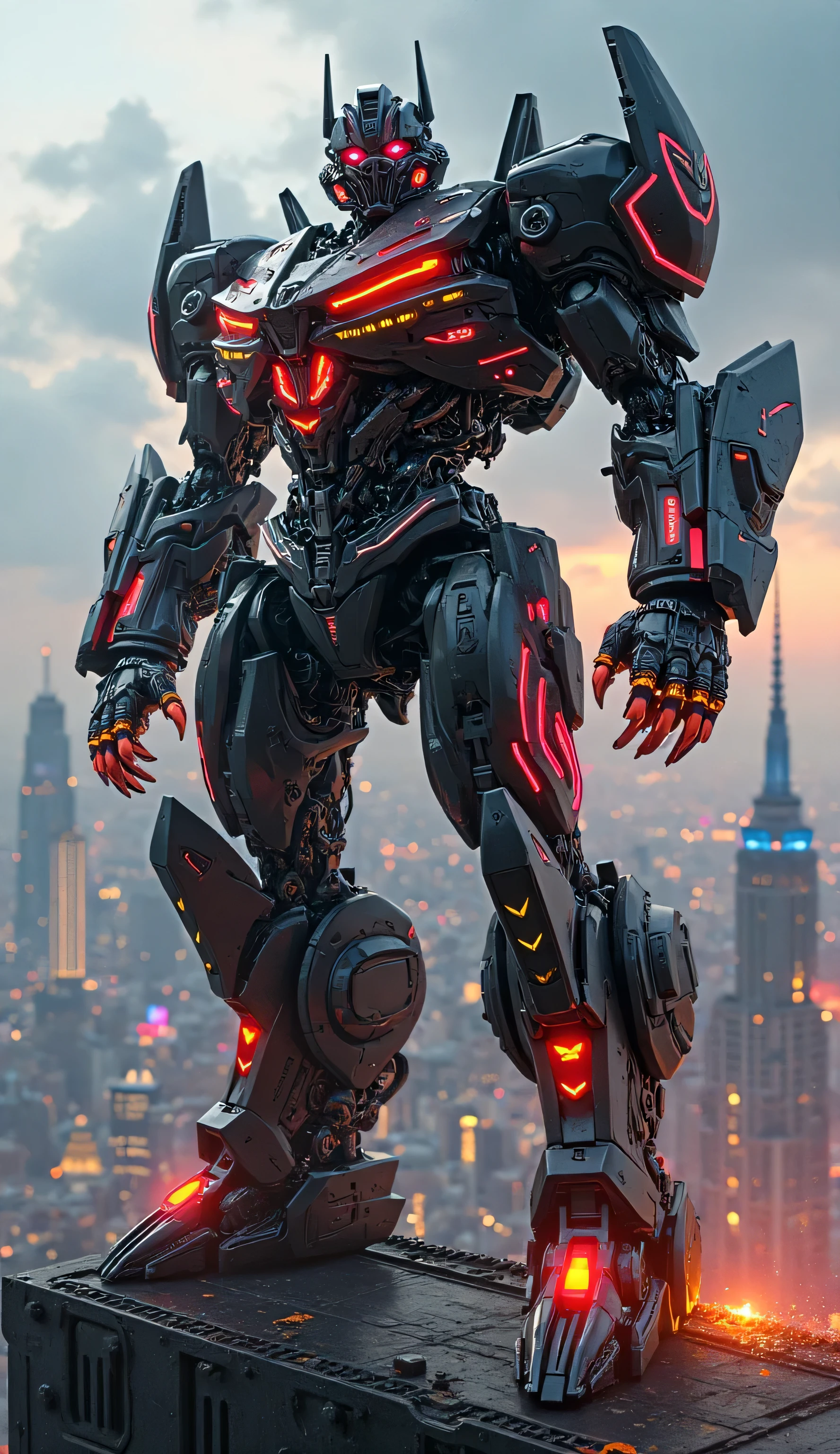 Arafed robot standing on a ledge with city in the background - SeaArt AI