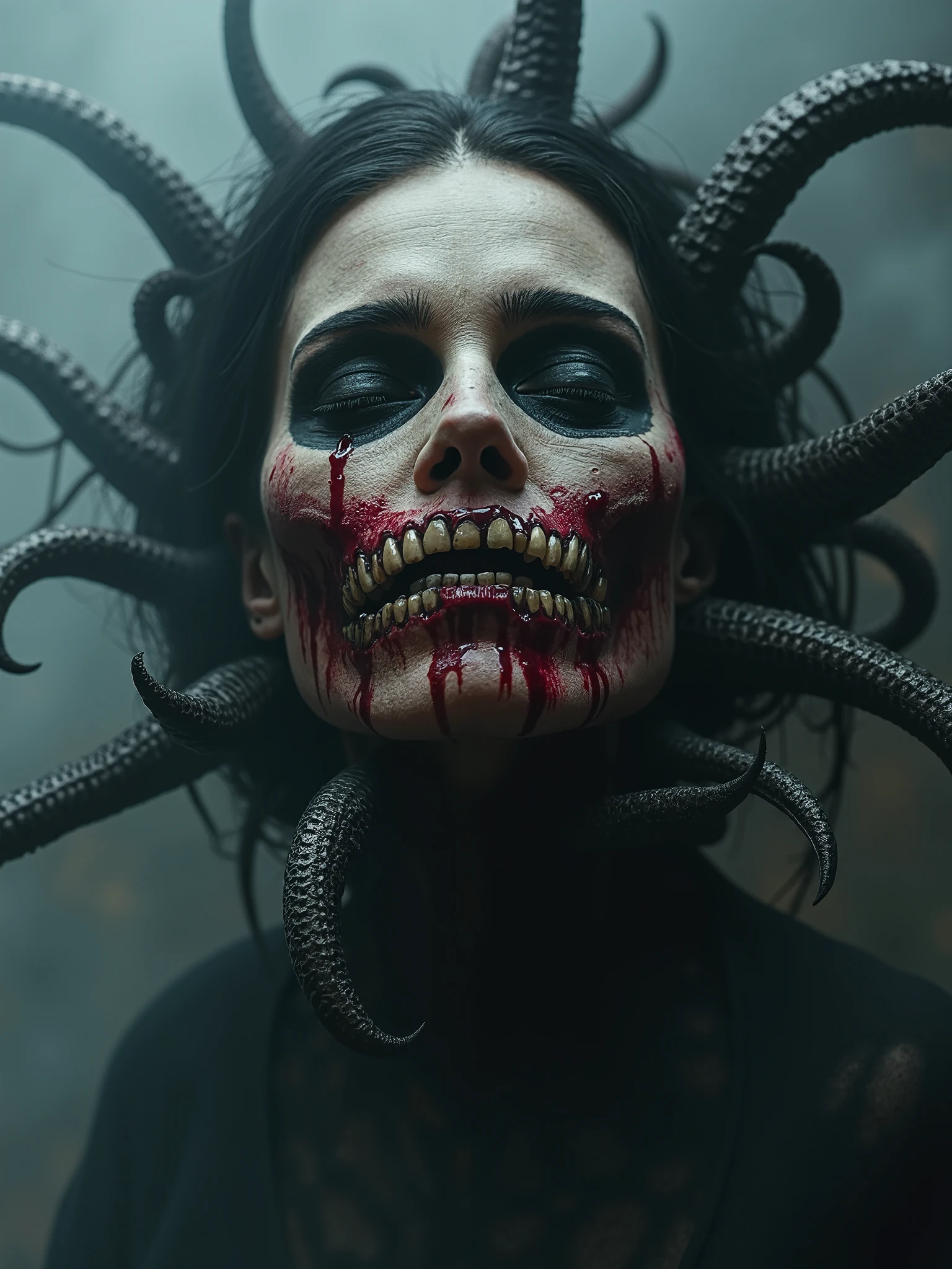 Arafed woman with a skull and tentacles on her head - SeaArt AI