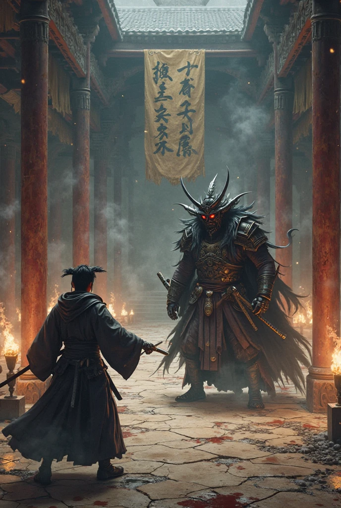 "Inside a massive, abandoned shogunate palace, its wooden pillars ...