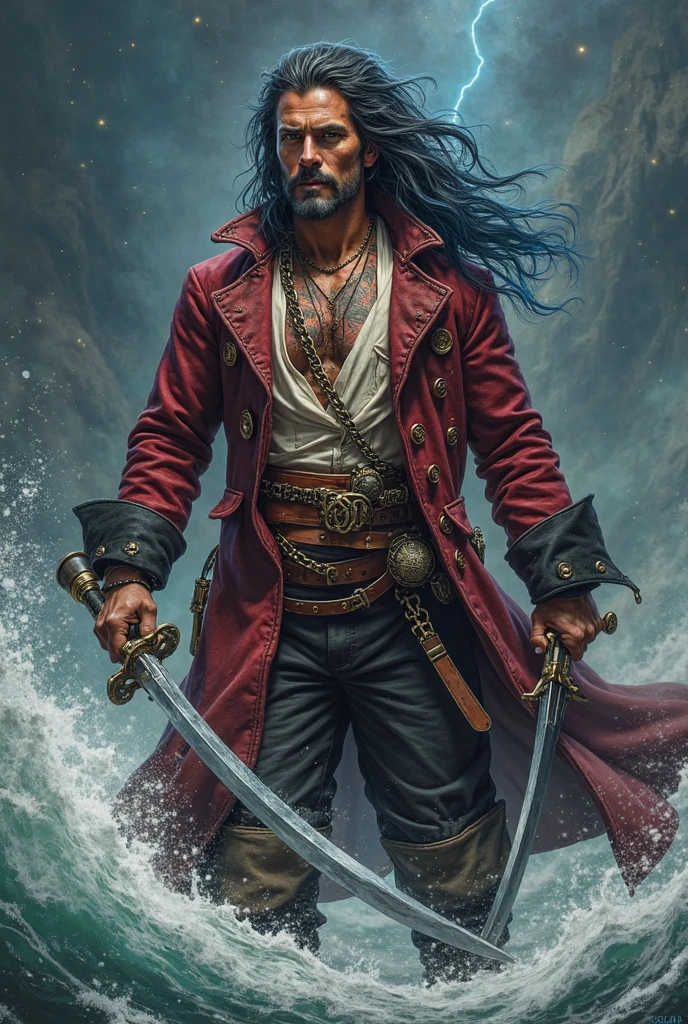 A strong legendary pirate man who embodies all the signs. His long hair ...
