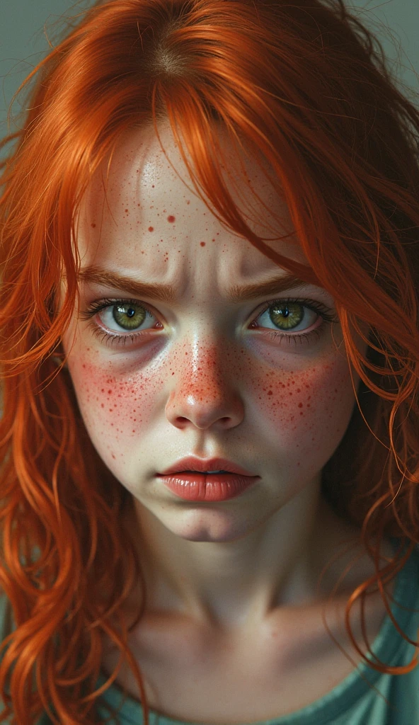 old redhead girl with freckles is angry - SeaArt AI